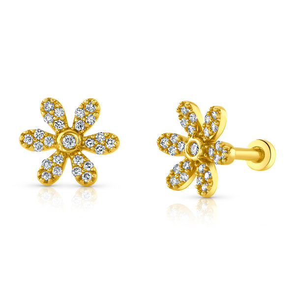 SINGLE FLOWER + BEZEL DIAMOND FLAT BACK STUD, 14kt Gold – JEN HANSEN